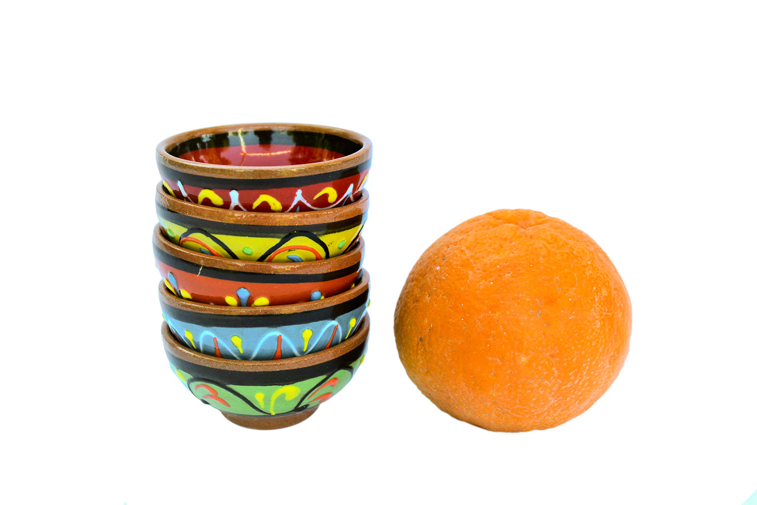 Cactus Canyon Ceramics Spanish Terracotta 5-Piece Tiny Super Small Mini-Bowl (Pinch Bowls) Set, Multicolor