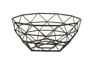 aq modern geometric wire fruit/produce basket, centerpiece bowl for kitchen countertop, living or dining room table - matte black