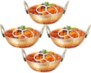 skavij double wall multipurpose bowl copper stainless steel serving bowl karahi (17 ounce, pack of 4)