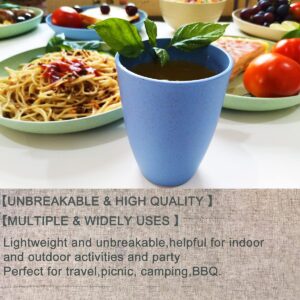 Lebikol Wheat Straw Dinnerware Sets,28pcs Plastic Unbreakable Outdoor Picnic Dishware,Reusable Kids Lightweight Bowls,Plates,and Cups Sets,Dishwasher and Microwave Safe,Camping,RV,Dorm Dinner Sets