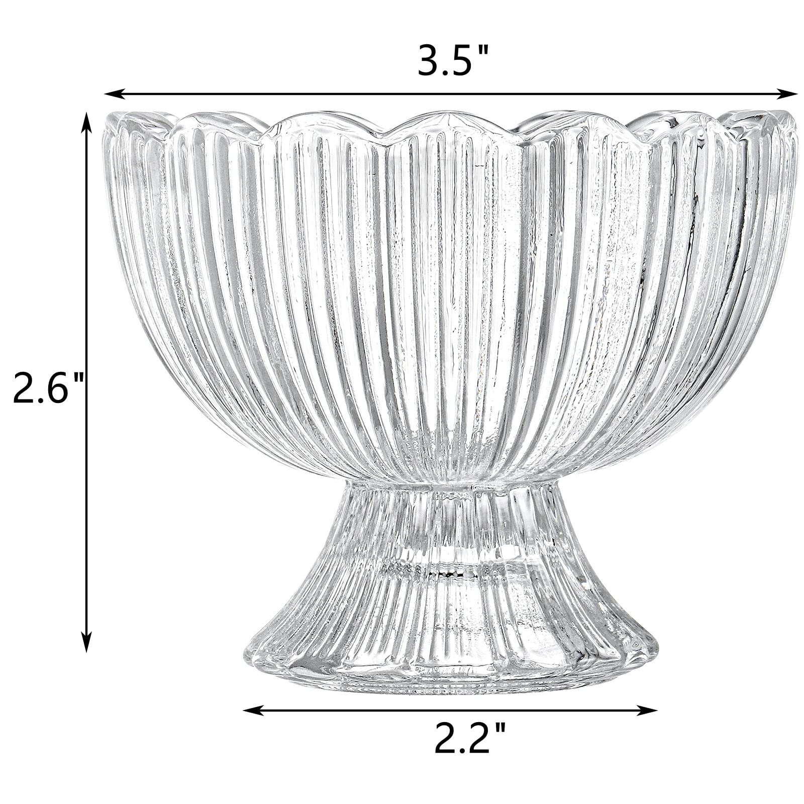 ZEAYEA Set of 6 Glass Dessert Bowls, 5.6 oz Clear Glass Ice Cream Sundae Cups, Small Footed Trifle Cups for Salad, Fruit, Parfait, Cocktail, Snack, Nuts