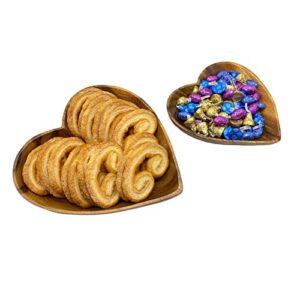 WRIGHTMART Wooden Bowl Set of 2, Decorative Heart Shaped Server for Food, Salad, Nut Mixes, Versatile, Use as a Jewelry, Coin Catchall Dish, Add Heart to Culinary Creations, Acacia Wood