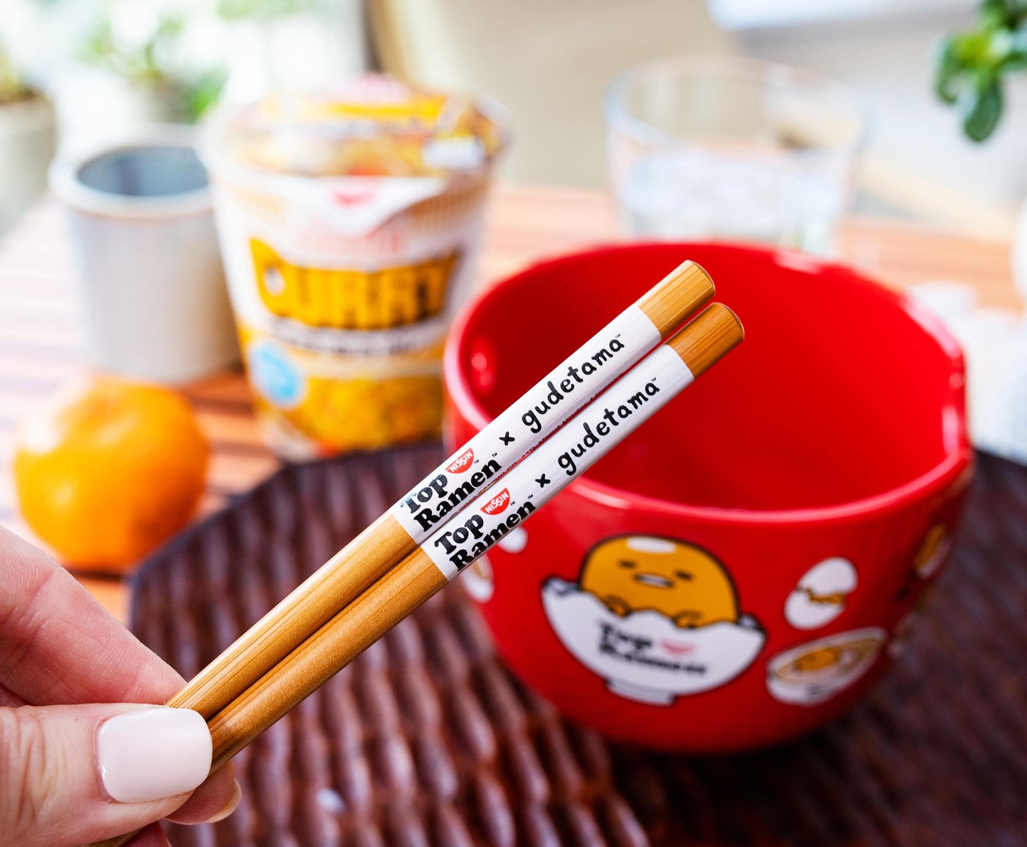 Sanrio Gudetama x Nissin Top Ramen 20-Ounce Noodle Bowl and Chopstick Set