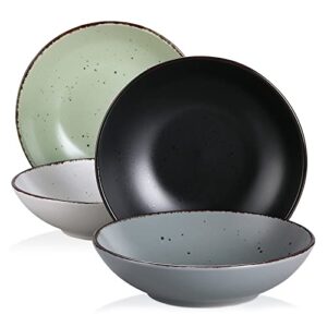 vancasso moda soup bowl set of 4, multicolour pasta bowl 8 inch ceramic soup plate, stoneware vintage look cream bowls for kitchen, 30 oz ramen noodle bowl (black/white/cyan/grey)