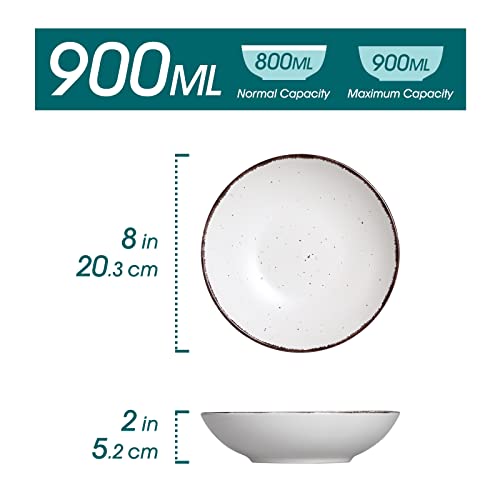 vancasso Moda Soup Bowl Set of 4, Multicolour Pasta Bowl 8 inch Ceramic Soup Plate, Stoneware Vintage Look Cream Bowls for Kitchen, 30 oz Ramen Noodle Bowl (Black/White/Cyan/Grey)