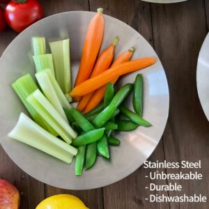 Saltlas Stainless Steel Plate Bowl, 9.25" Wide Salad Bowls, Set of 3, Perfect for Salad, Pasta, Snack, Chip, Fruit and Dessert