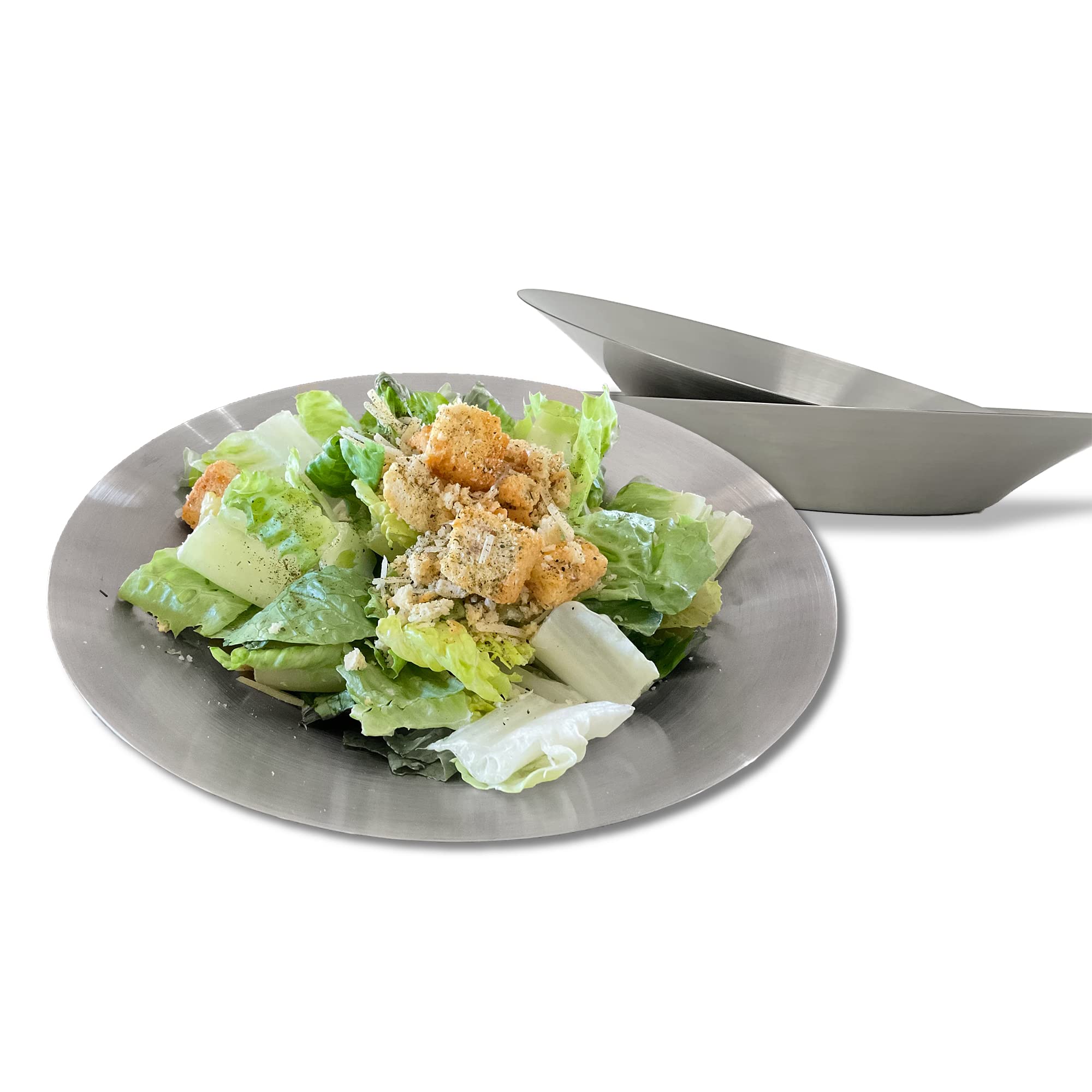 Saltlas Stainless Steel Plate Bowl, 9.25" Wide Salad Bowls, Set of 3, Perfect for Salad, Pasta, Snack, Chip, Fruit and Dessert