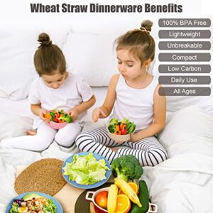 wheat straw dinnerware sets - unbreakable dinnerware dishes set for 4 (28-pc) - adult & kids plates and bowls sets - plastic plates reusable, cups, cereal bowls - microwave safe