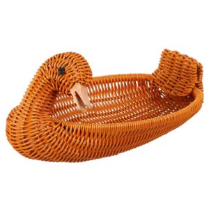 baluue rattan woven basket fruit bread serving baskets duck shaped weaving countertop vegetable holder fruit bowl home decor for bread snacks