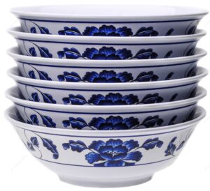 melamine oriental pho noodle soup bowl, 52 ounce, lotus design, set of 6