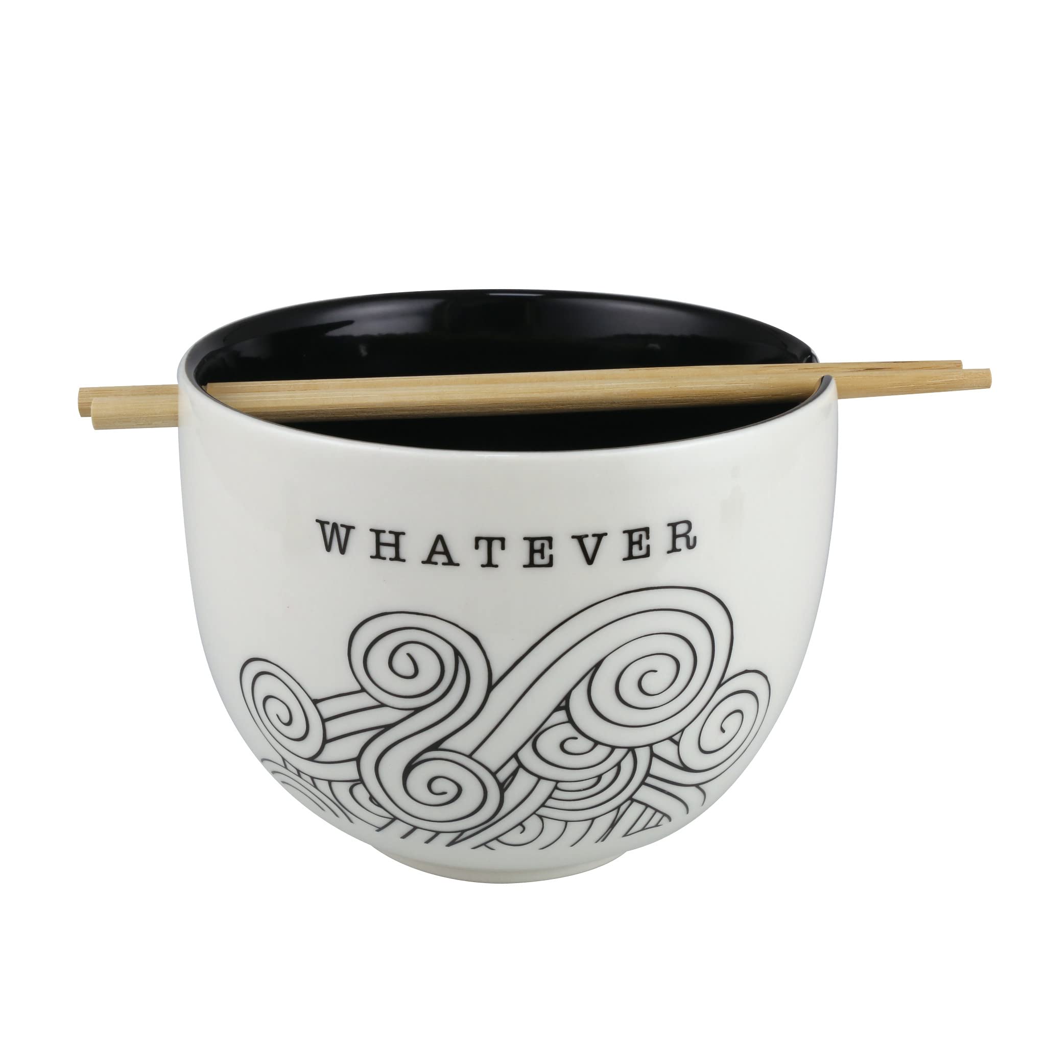 Enesco Our Name is Mud Whatever Swirls Ramen Noodle Bowl and Chopsticks, 4.25 Inch, Black and White