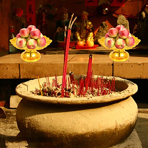 2pcs Buddhist Plate Offering Bowls Fruit Tray Temple Offerings Bowl Gold Lotus Footed Fruit Serving Tray Dessert Cake Stand Food Riser Holder for Altar Rituals