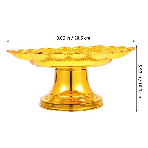 2pcs Buddhist Plate Offering Bowls Fruit Tray Temple Offerings Bowl Gold Lotus Footed Fruit Serving Tray Dessert Cake Stand Food Riser Holder for Altar Rituals