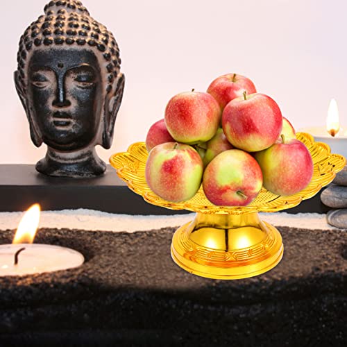 2pcs Buddhist Plate Offering Bowls Fruit Tray Temple Offerings Bowl Gold Lotus Footed Fruit Serving Tray Dessert Cake Stand Food Riser Holder for Altar Rituals