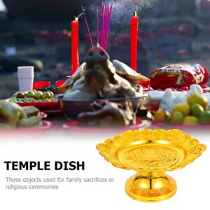 2pcs Buddhist Plate Offering Bowls Fruit Tray Temple Offerings Bowl Gold Lotus Footed Fruit Serving Tray Dessert Cake Stand Food Riser Holder for Altar Rituals