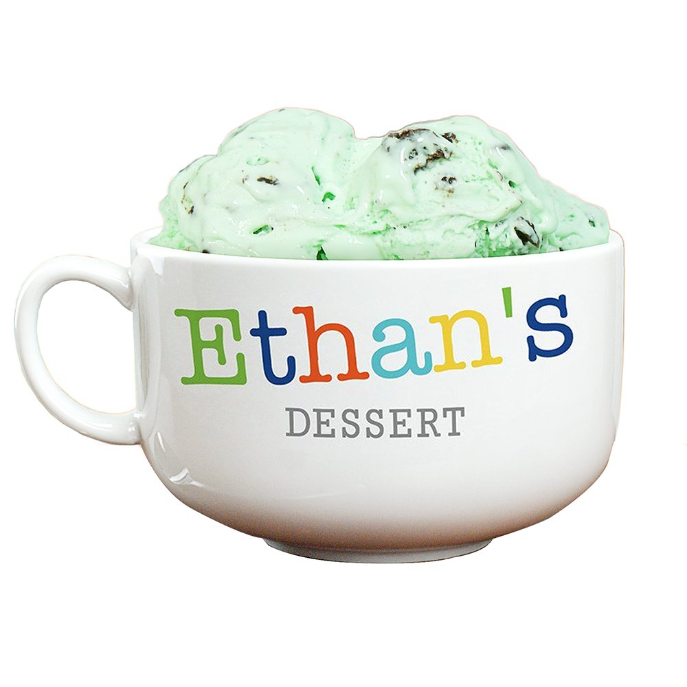 GiftsForYouNow Ceramic Personalized 32 Ounce Ice Cream Bowl for Kids with Custom Name in Colorful Text