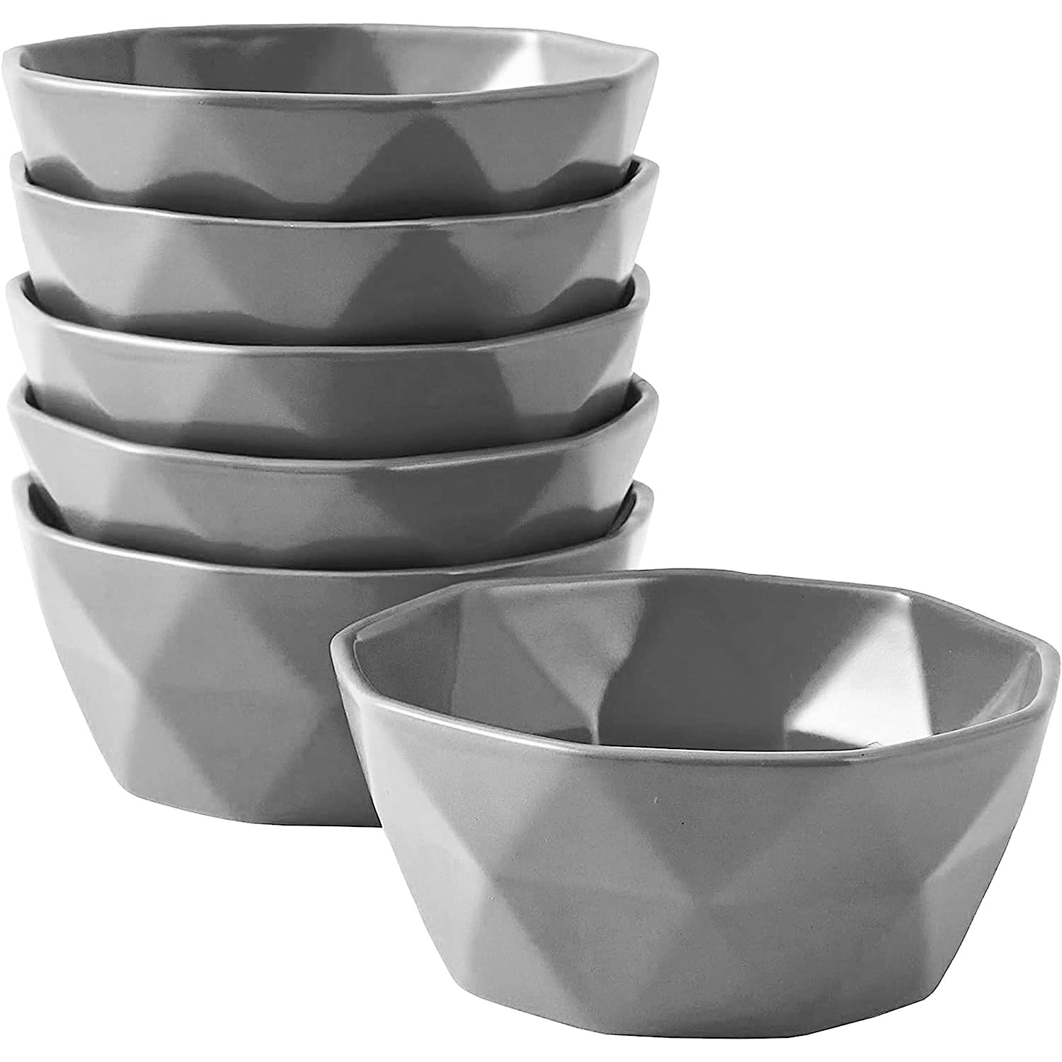 Geometric Ceramic Microwavable Bowls -Oven To Table Bakeware Bowls - Elagent Matte Serving Bowls for Soup, Cereal, Salads, Pasta, Dessert/Snack| Pasta Bowls Set Of 6 | Ramen Bowl (5.3 Inch, Grey)