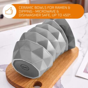 Geometric Ceramic Microwavable Bowls -Oven To Table Bakeware Bowls - Elagent Matte Serving Bowls for Soup, Cereal, Salads, Pasta, Dessert/Snack| Pasta Bowls Set Of 6 | Ramen Bowl (5.3 Inch, Grey)