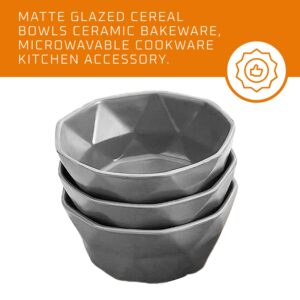 Geometric Ceramic Microwavable Bowls -Oven To Table Bakeware Bowls - Elagent Matte Serving Bowls for Soup, Cereal, Salads, Pasta, Dessert/Snack| Pasta Bowls Set Of 6 | Ramen Bowl (5.3 Inch, Grey)