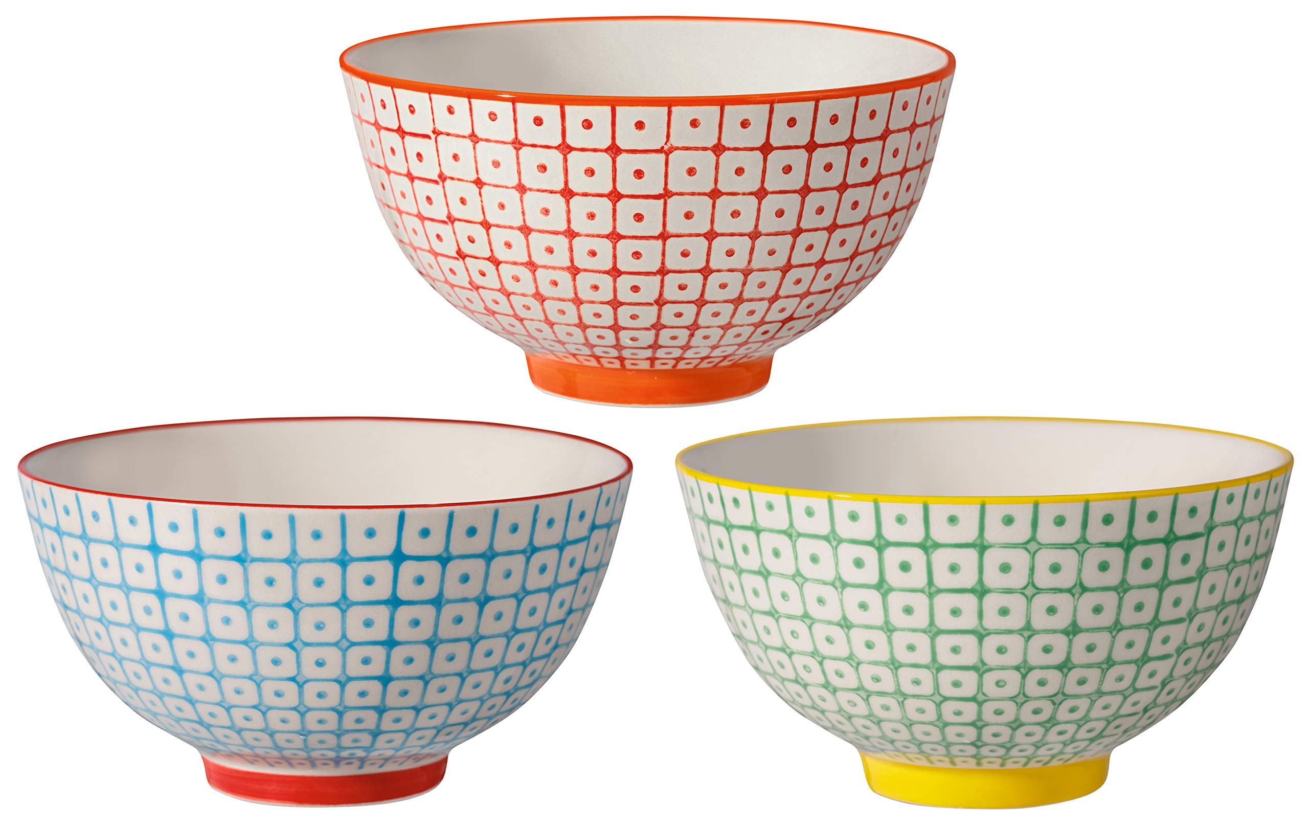 Bloomingville Ceramic Bowls Carla - colorful Serving Dish for Ice Cream, Snacks, Side Dishes Dia 4.5'' H 2.5'', red blue green, Stoneware, Set of 3 Styles, content 9.75 fl oz