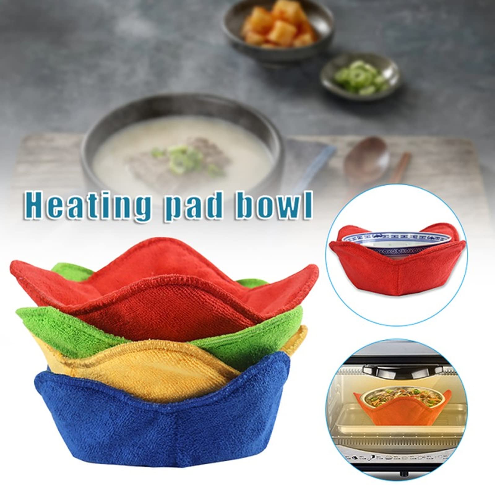 MEMQUQ Microwave Bowl Huggers Holders for Hot Food Set of 4, Protect Your Hands from Heat, Safe Holder and Bowl Cozy, Multipurpose Hot Heat Proof Plate Holder (Red, Green, Yellow, Blue, 4-Piece Set)