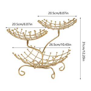 3 Tier Fruit Bowl Stand, Metal Fruit Basket Fruit Rack Countertop Fruit Holder Fruit Snack Storage Baskets Candy Tray Plate (Gold)