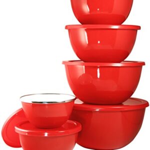 Calypso Basics by Reston Lloyd 12-Piece Enamel on Steel Bowl Set with Airtight Lids, Red