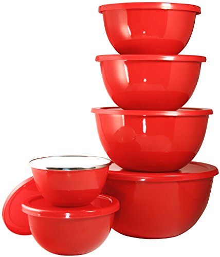 Calypso Basics by Reston Lloyd 12-Piece Enamel on Steel Bowl Set with Airtight Lids, Red