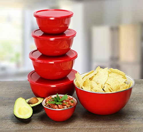 Calypso Basics by Reston Lloyd 12-Piece Enamel on Steel Bowl Set with Airtight Lids, Red