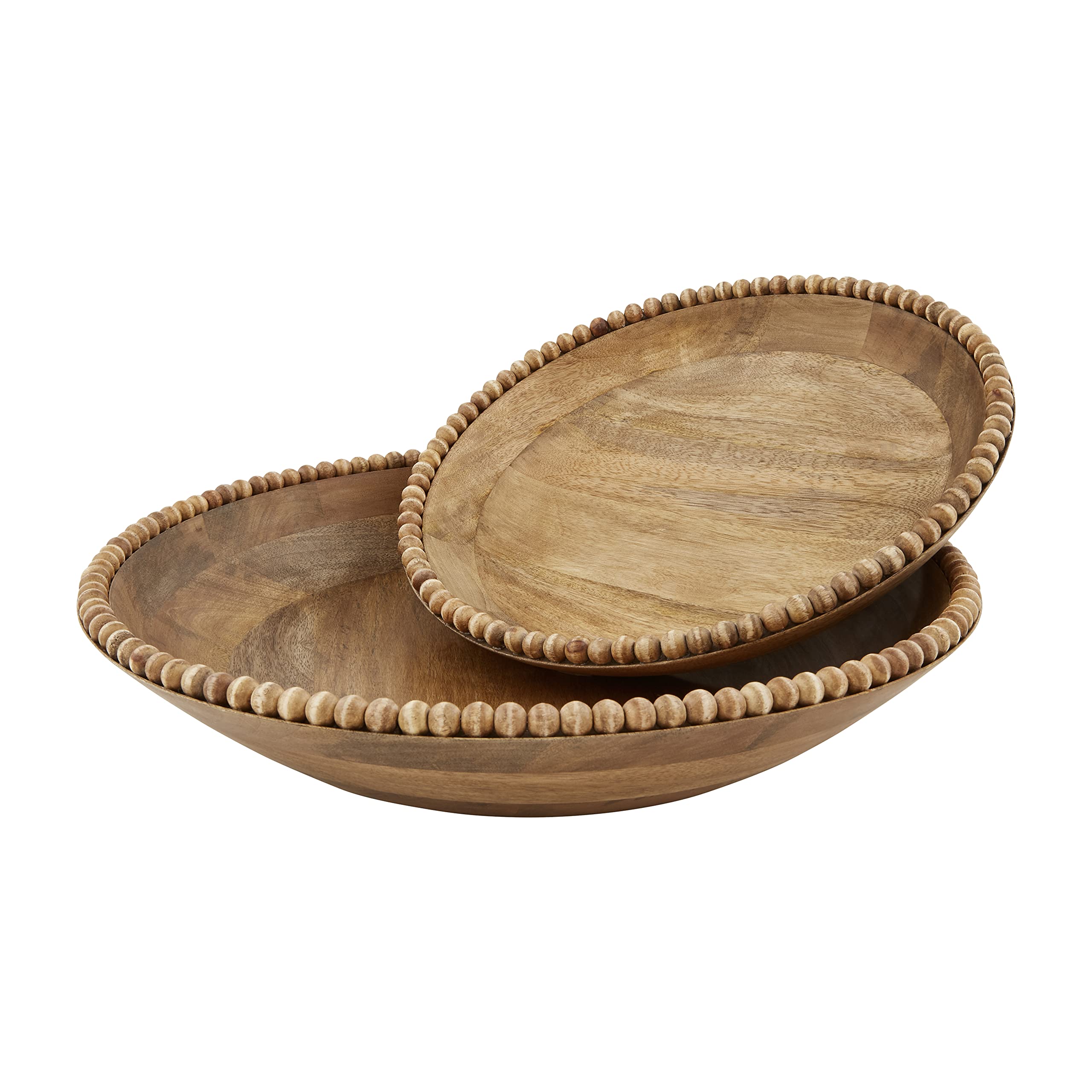 Mud Pie Wooden Beaded Bowl Set, Brown, small 3" x 14" dia | large 3 1/2" x 18" dia