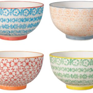 Bloomingville Ceramic Cereal Bowls Carla Express - colorful Set for Soup, Breakfast Dia 5.25'' H 3'', blue orange green red, Stoneware, Set of 4 Styles, content 15.75 fl oz