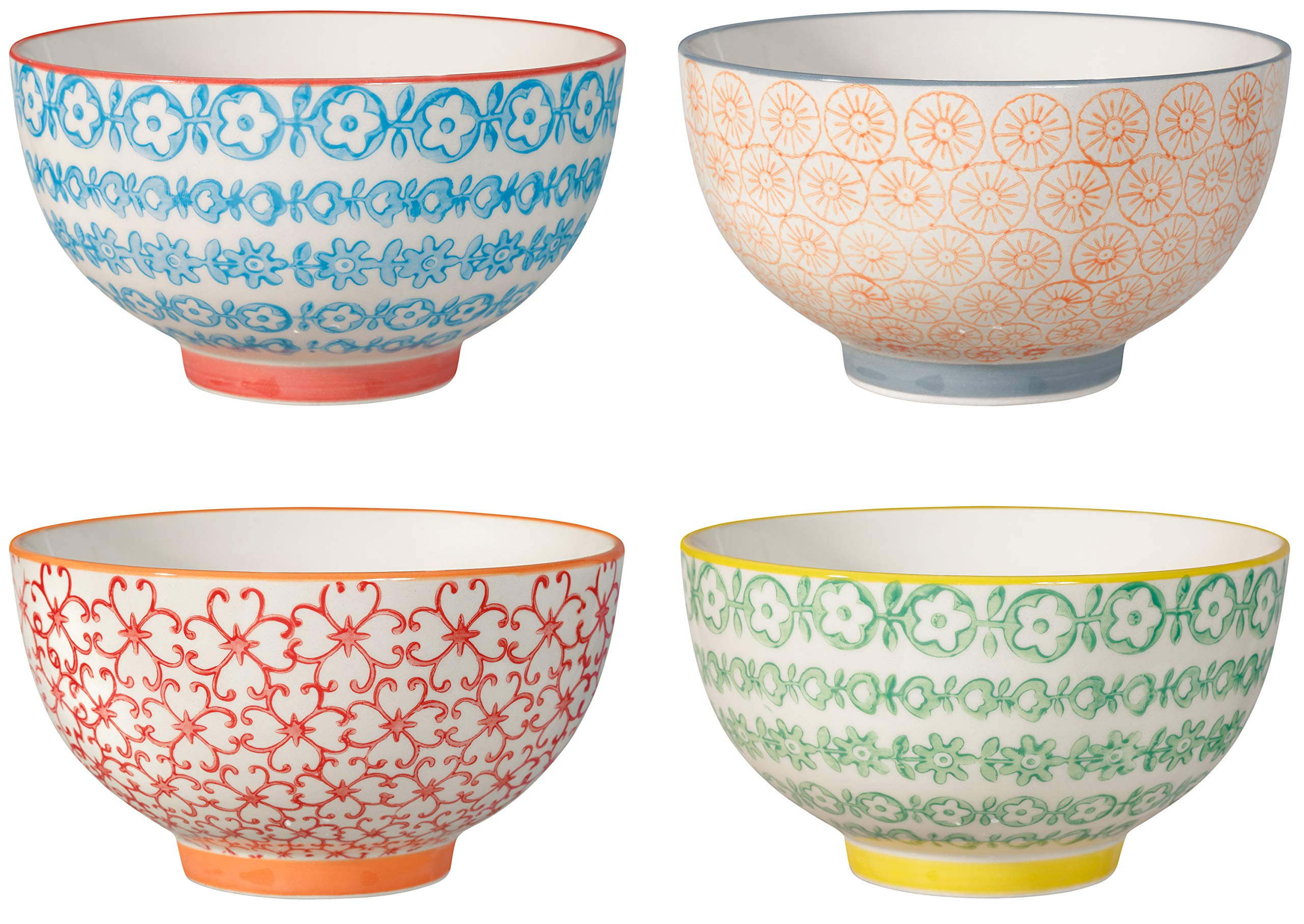 Bloomingville Ceramic Cereal Bowls Carla Express - colorful Set for Soup, Breakfast Dia 5.25'' H 3'', blue orange green red, Stoneware, Set of 4 Styles, content 15.75 fl oz