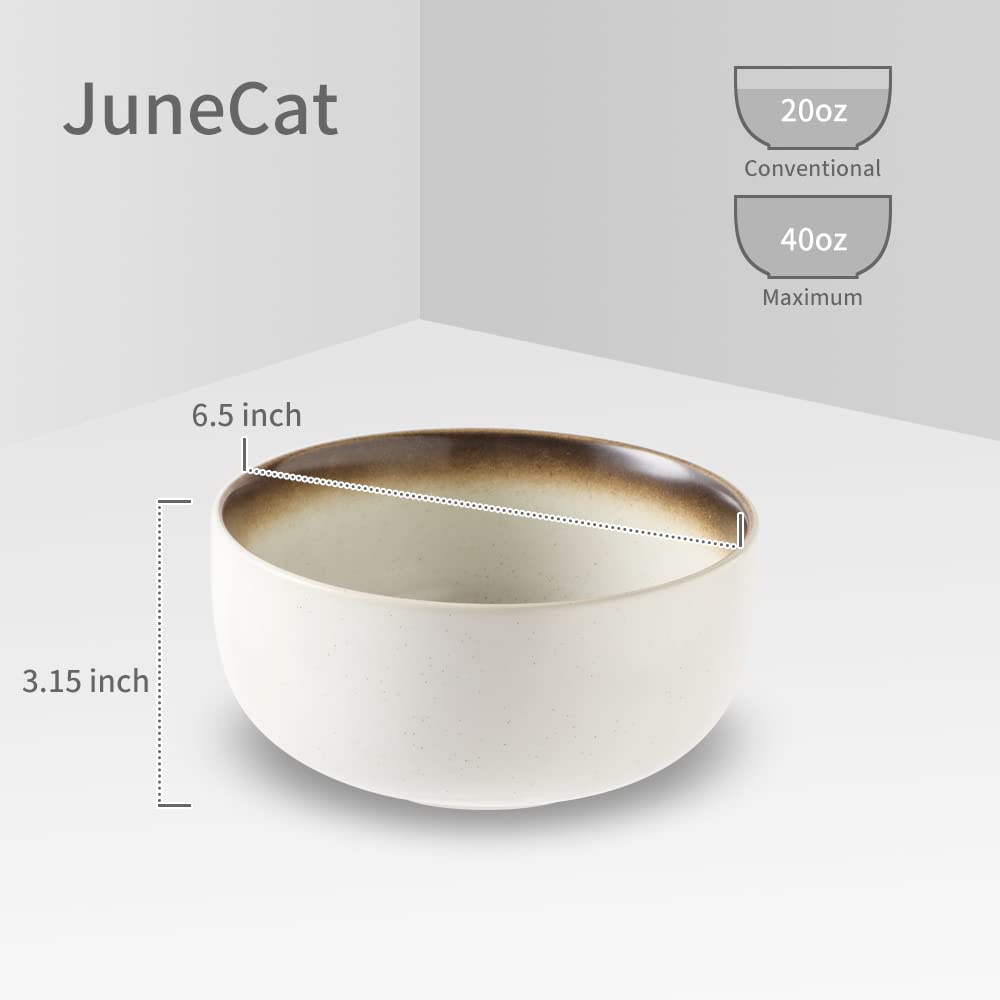 JuneCat Cereal Bowls,36 Ounce Ceramic Bowls for Kitchen,6.5'' Large Soup Bowls Set of 4,White Deep Bowls Large Cereal Bowls Microwave Safe Bowls Oven Safe for Soup, Dessert, Fruits,Noodle, Ramen