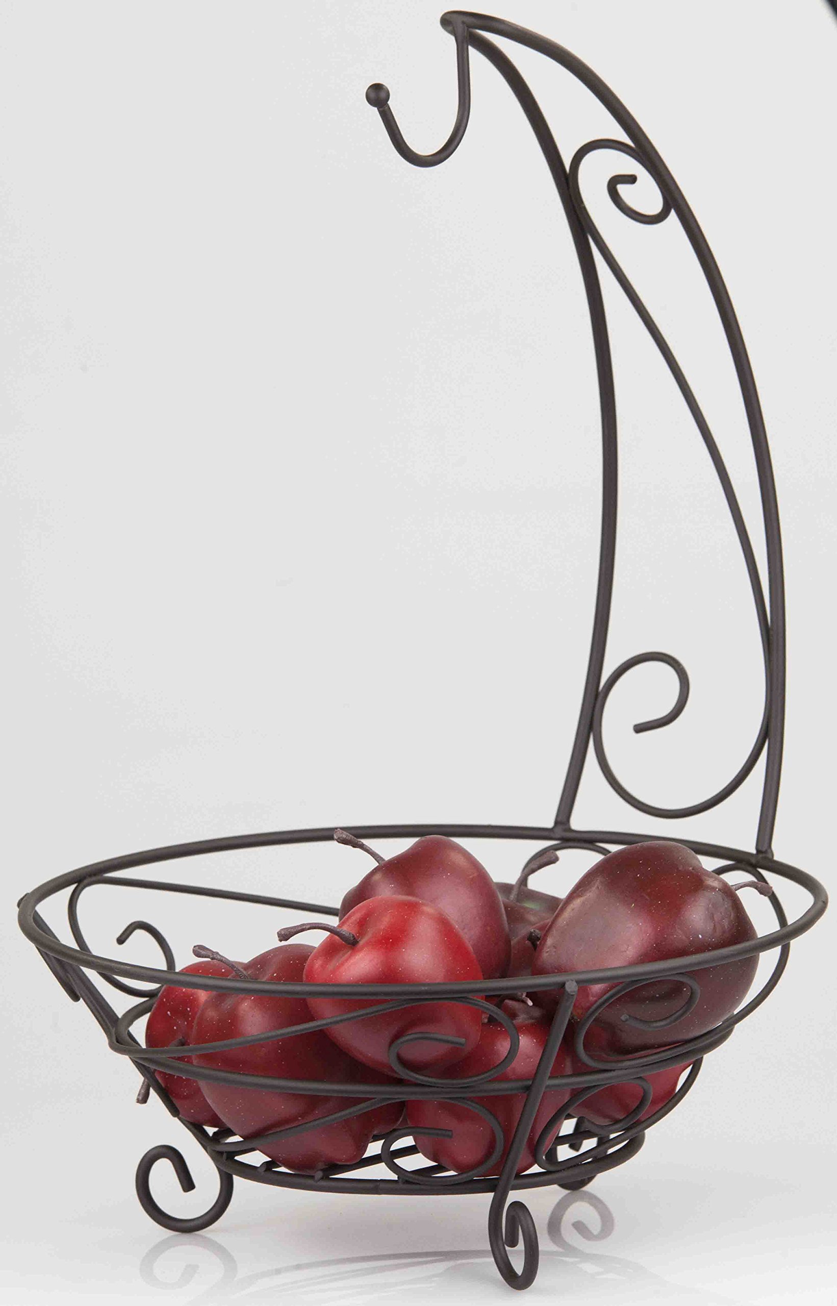 Home Basics Scroll Collection Steel Fruit Basket with Hanging Banana Tree, Perfect for Kitchen Countertop & Dining Room Table, Bronze