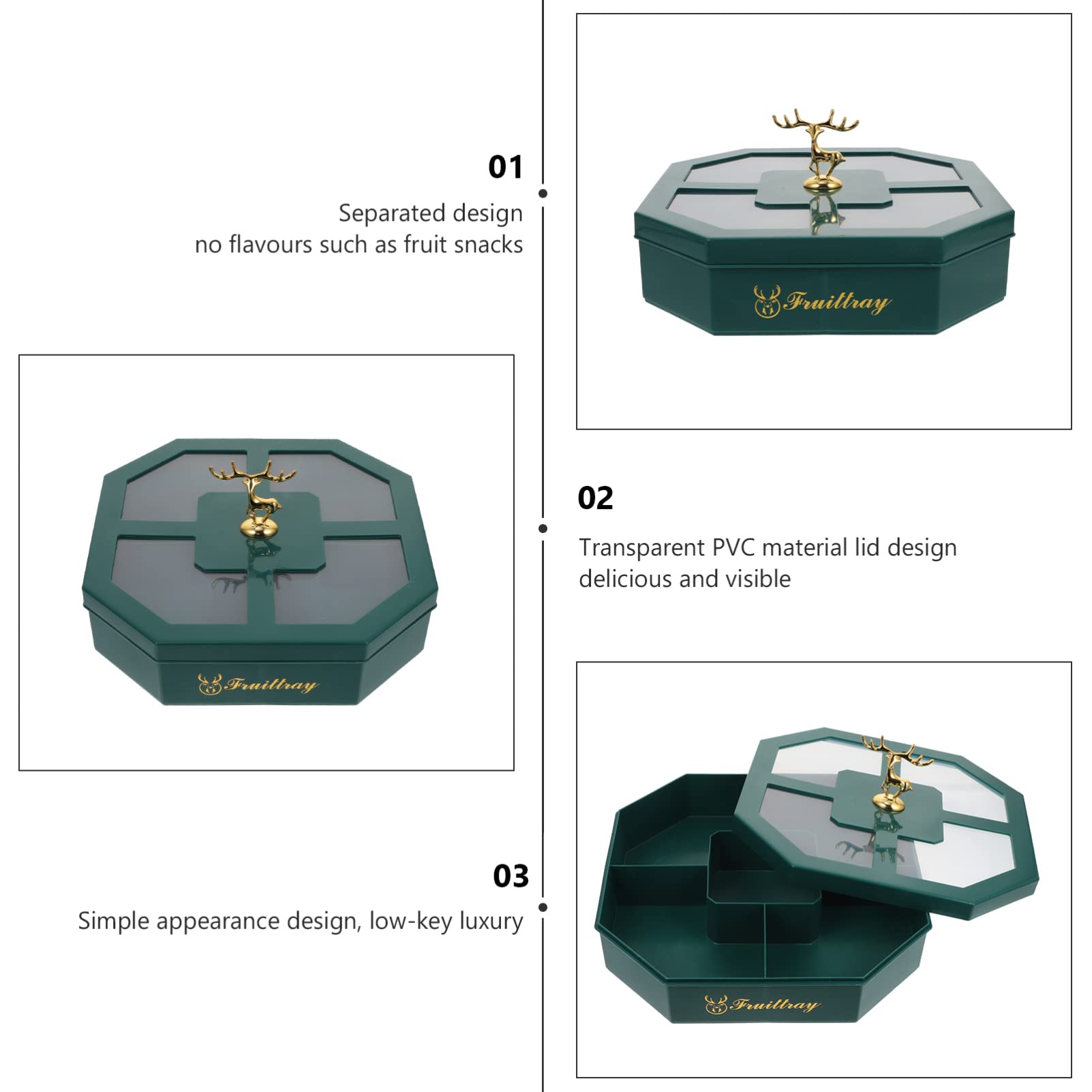 Hemoton Divided Serving Dishes Candy Nut Serving Container Plastic 5 Grids Snack Serving Tray Fruit Bowl with Lid for Nut Candy Dried Fruit Food Storage Green