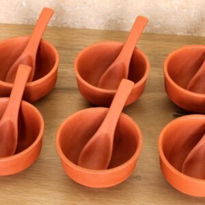 KLEO - Clay Re-usable Soup Bowls and Spoons - Set of 12 | Terracotta Soup Bowls Set - 3.75" Inches - Brown