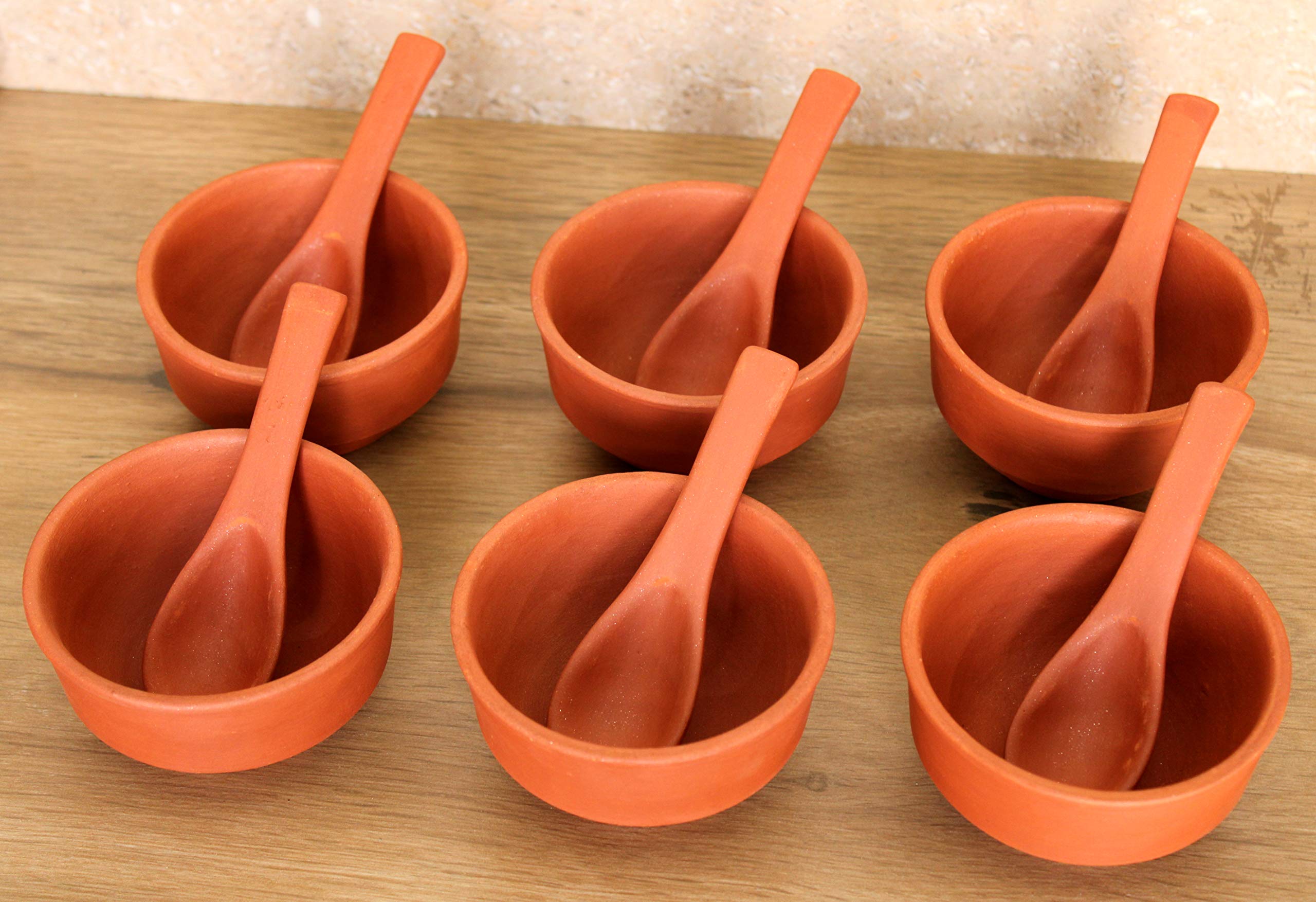 KLEO - Clay Re-usable Soup Bowls and Spoons - Set of 12 | Terracotta Soup Bowls Set - 3.75" Inches - Brown