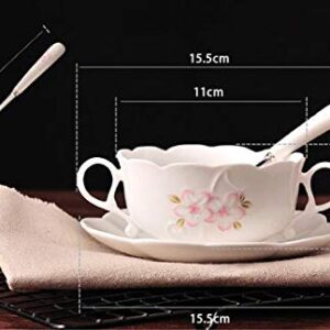 YBK Tech Breakfast Cup Bone China Porcelain Dessert Bowls Soup Mug With Saucer and Spoon (White)