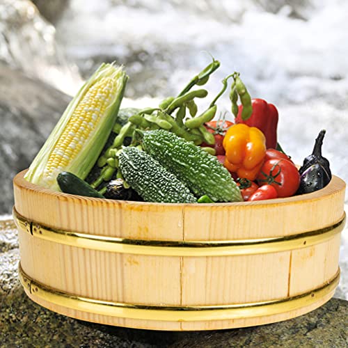 UPKOCH Sushi Box Wooden Sushi Rice Bowl Hangiri Mixing Bowl Japanese Rice Bucket Hangiri Sushi Oke Rice Mixing Tub for Home Kitchen Wood Color 24X24X6.5CM Sushi Rice Bowl