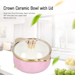 Ceramic Ramen Soup Bowls with Handles, Crown Knob Lid Large Soup Bowl Microwave Ramen Bowl Noodle Bowls with Lid for Office Dorm Room Instant Cooking(Pink)