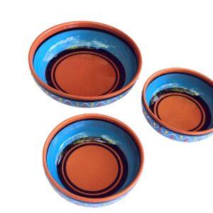 Canyon Cactus Ceramics Spanish Terracotta Set Of 3 Small Dipping Bowls, Blue