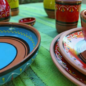 Canyon Cactus Ceramics Spanish Terracotta Set Of 3 Small Dipping Bowls, Blue