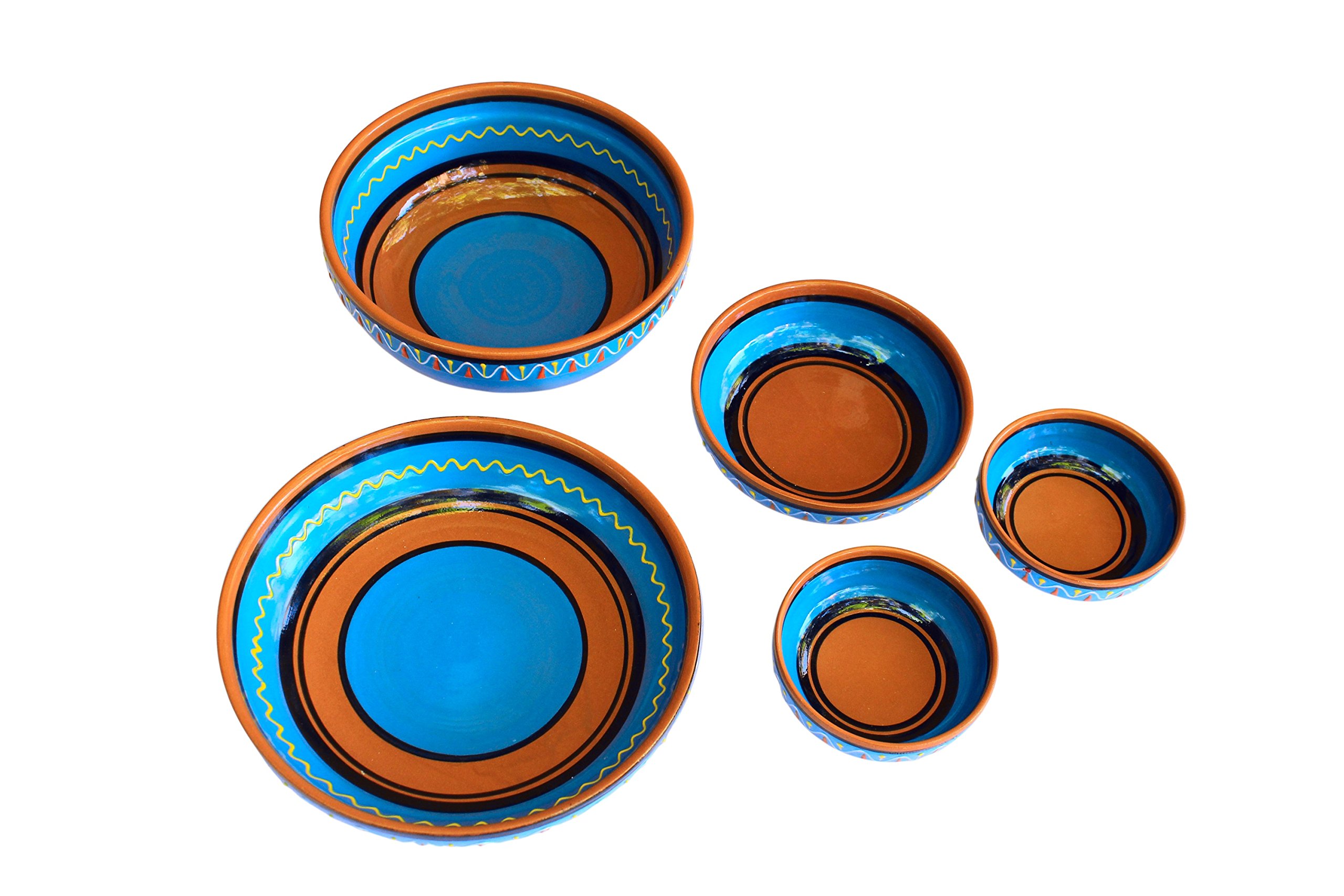 Canyon Cactus Ceramics Spanish Terracotta Set Of 3 Small Dipping Bowls, Blue