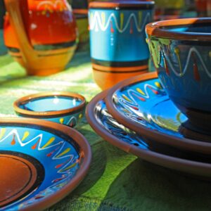 Canyon Cactus Ceramics Spanish Terracotta Set Of 3 Small Dipping Bowls, Blue