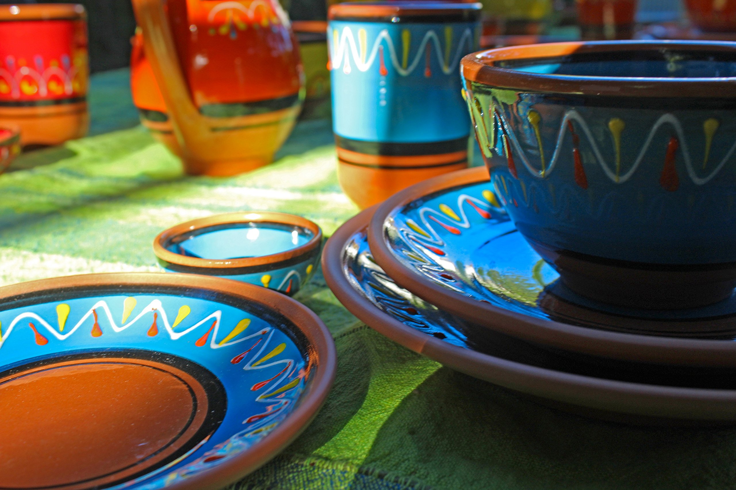 Canyon Cactus Ceramics Spanish Terracotta Set Of 3 Small Dipping Bowls, Blue