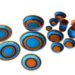 Canyon Cactus Ceramics Spanish Terracotta Set Of 3 Small Dipping Bowls, Blue