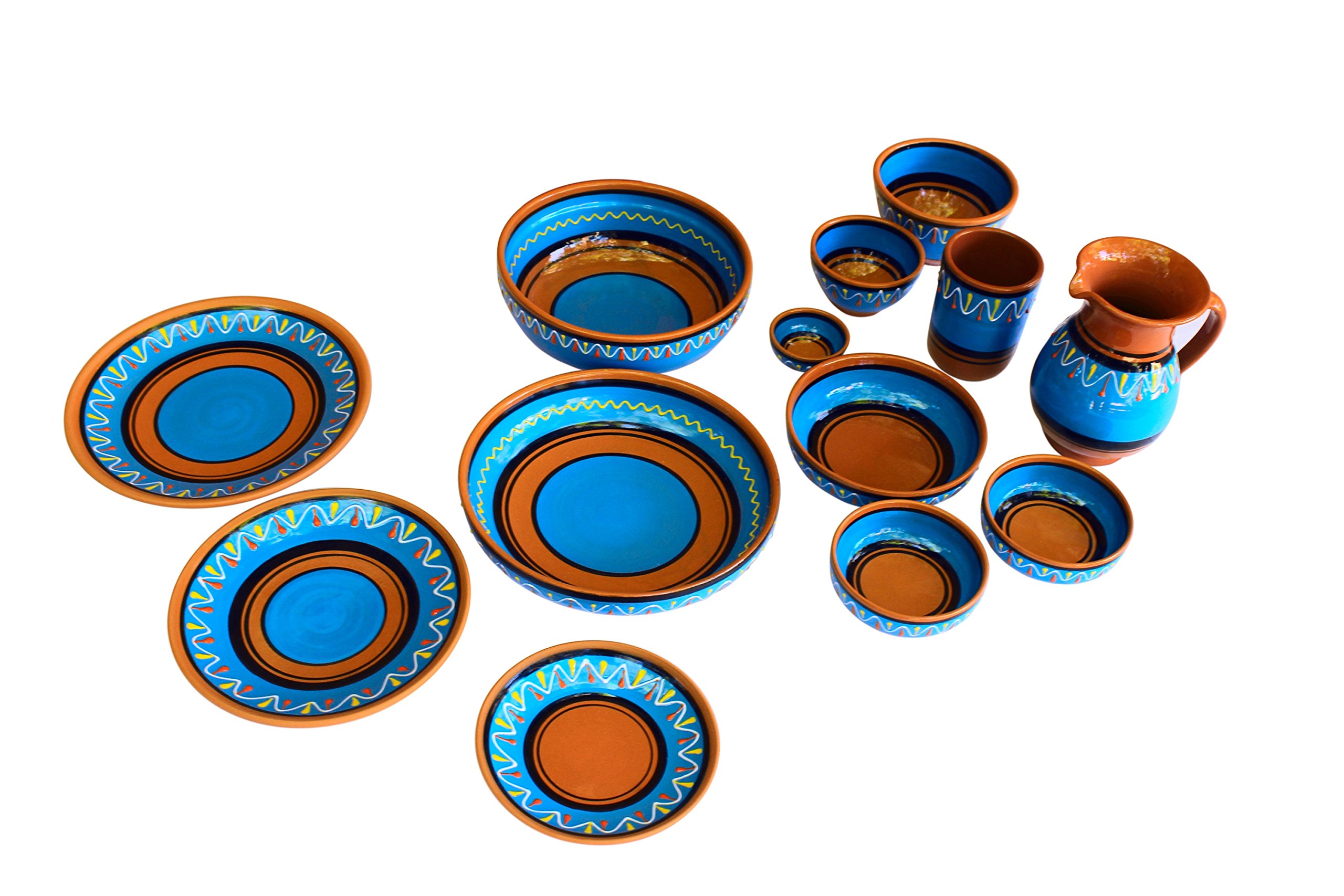 Canyon Cactus Ceramics Spanish Terracotta Set Of 3 Small Dipping Bowls, Blue