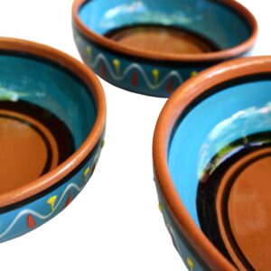 Canyon Cactus Ceramics Spanish Terracotta Set Of 3 Small Dipping Bowls, Blue