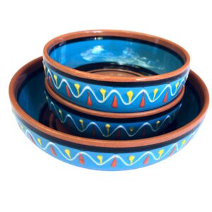 Canyon Cactus Ceramics Spanish Terracotta Set Of 3 Small Dipping Bowls, Blue