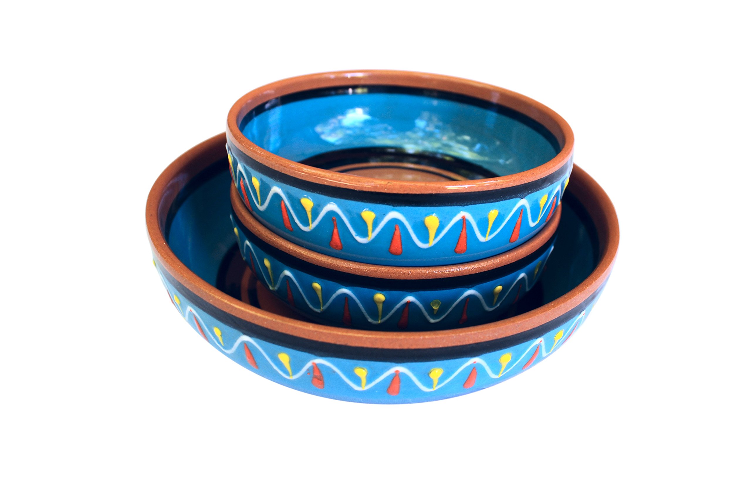 Canyon Cactus Ceramics Spanish Terracotta Set Of 3 Small Dipping Bowls, Blue